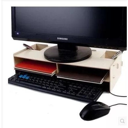 Jual Rak komputer Keyboard Kayu Wooden Shelf 2 susun RACK dekstop ...