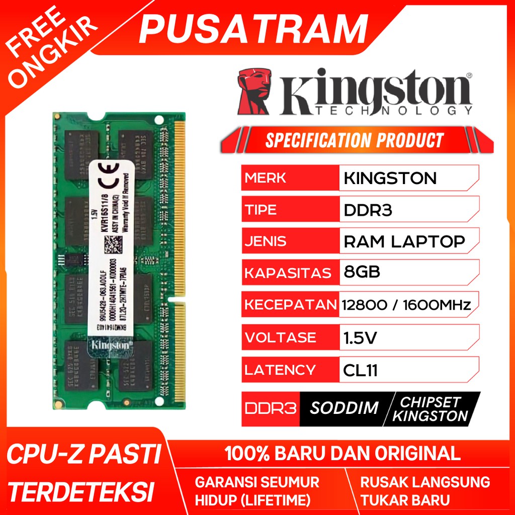 Jual RAM KINGSTON DDR3 8GB 1600MHz 12800 ORI RAM LAPTOP DDR3 RAM NB DDR3 | Shopee Indonesia