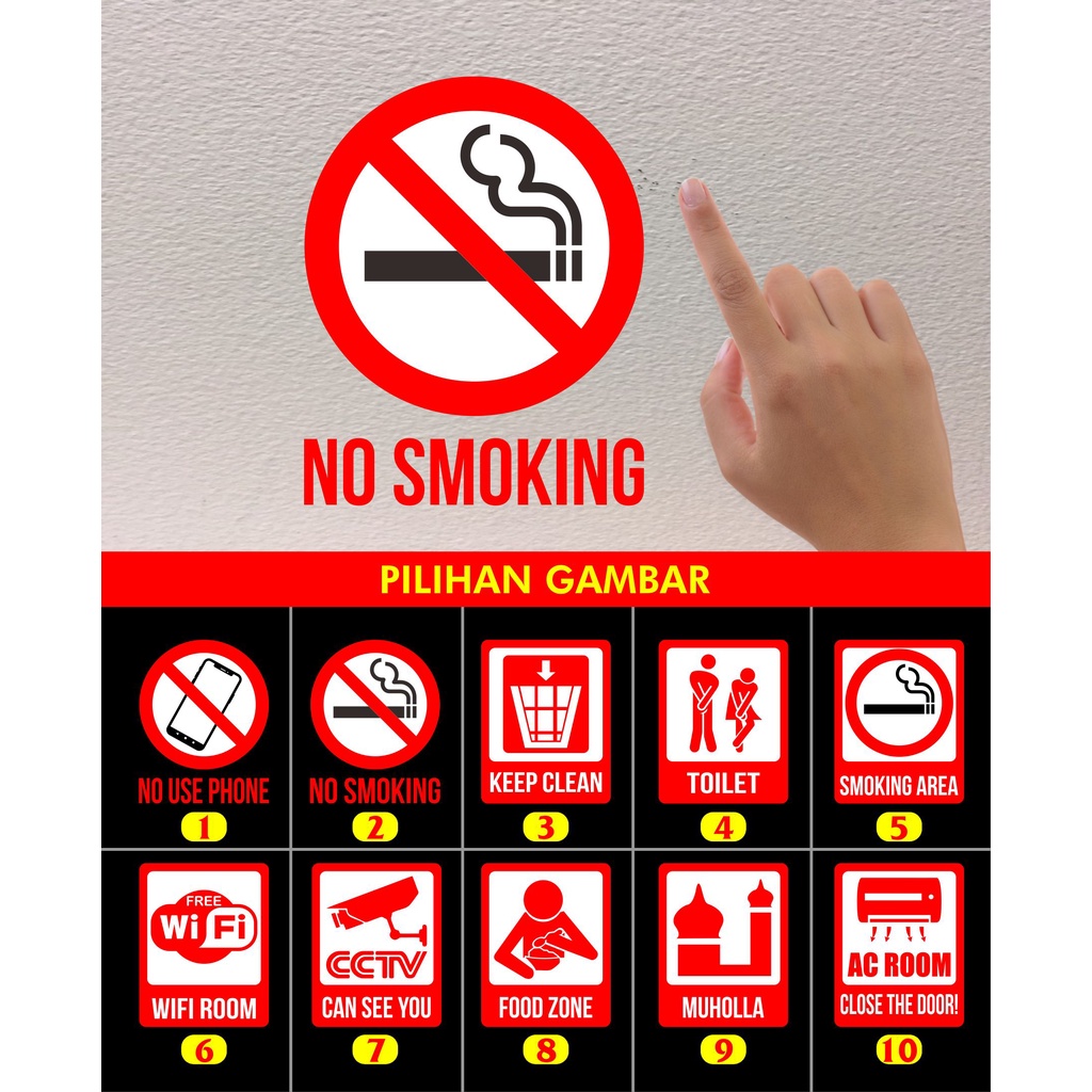 Jual STIKER DINDING STICKER KACA TANDA RUANGAN SIGN NO SMOKING AC WIFI ...