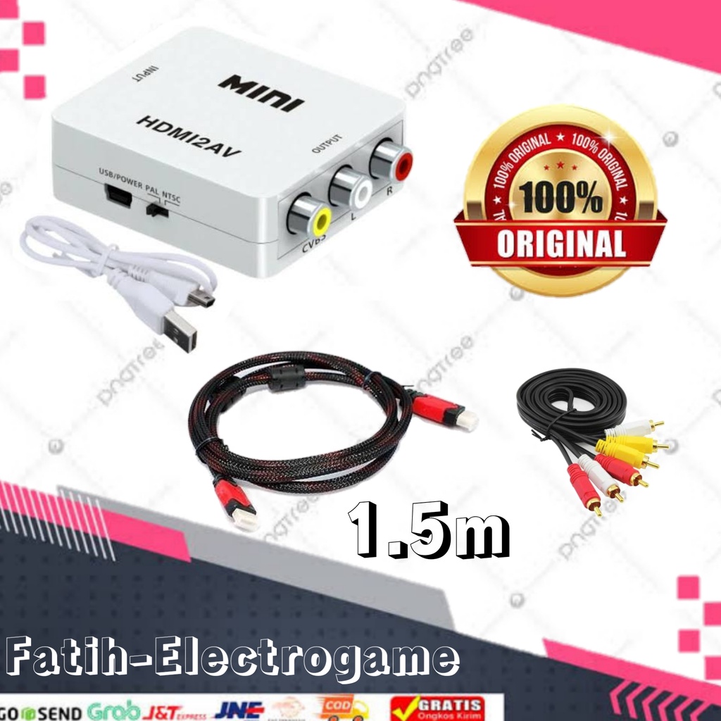 Jual PENGHUBUNG LAPTOP KE TV TABUNG / CONVERTER HDMI TO AV RCA CONVERTER ADAPTER + KABEL HDMI ...