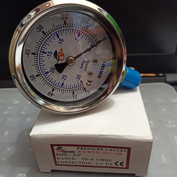 Jual pressure gauge vacum 2,5 inchi range -76 cmhg drat 1/4"inch SKON | Shopee Indonesia
