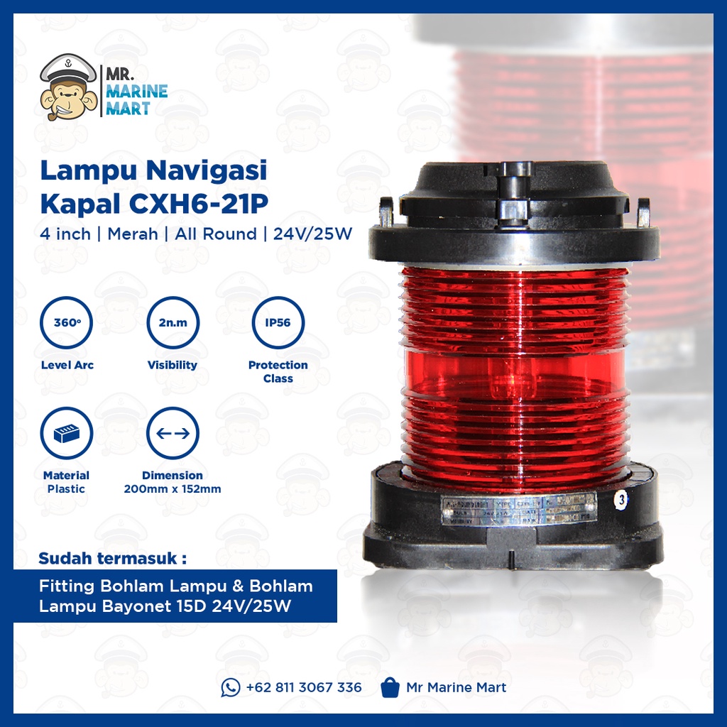 Jual Lampu navigasi kapal merah 4 inch Red All Round 24V 25W | Shopee Indonesia