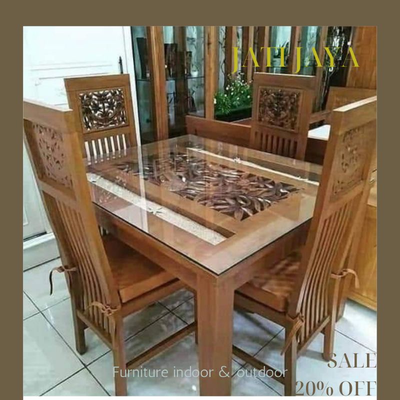 Jual Meja makan set 4 kursi kayu jati - kursi makan minimalis | Shopee Indonesia