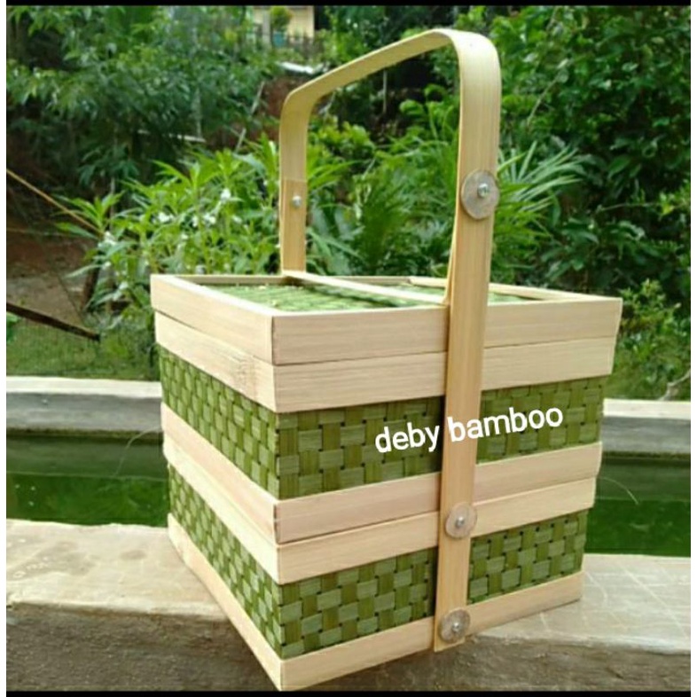 Jual rantang bambu/ keranjang bambu susun 2. 25x25cm | Shopee Indonesia