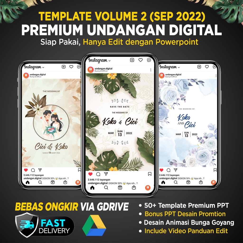 Jual Template Undangan Pernikahan Video Rustic Premium Animasi Gerak Daun Bunga Kekinian PPT ...