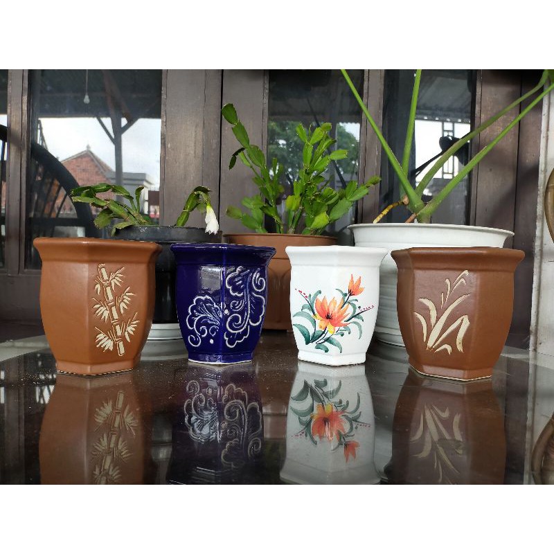 Jual POT KERAMIK SEGI ENAM MOTIF | Shopee Indonesia