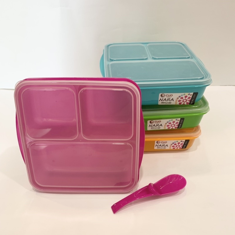 Jual Tempat Makan/ Kotak Makan/ Lunch Box Sekat Kotak Segi Tutup Bening Clio Nara | Shopee Indonesia
