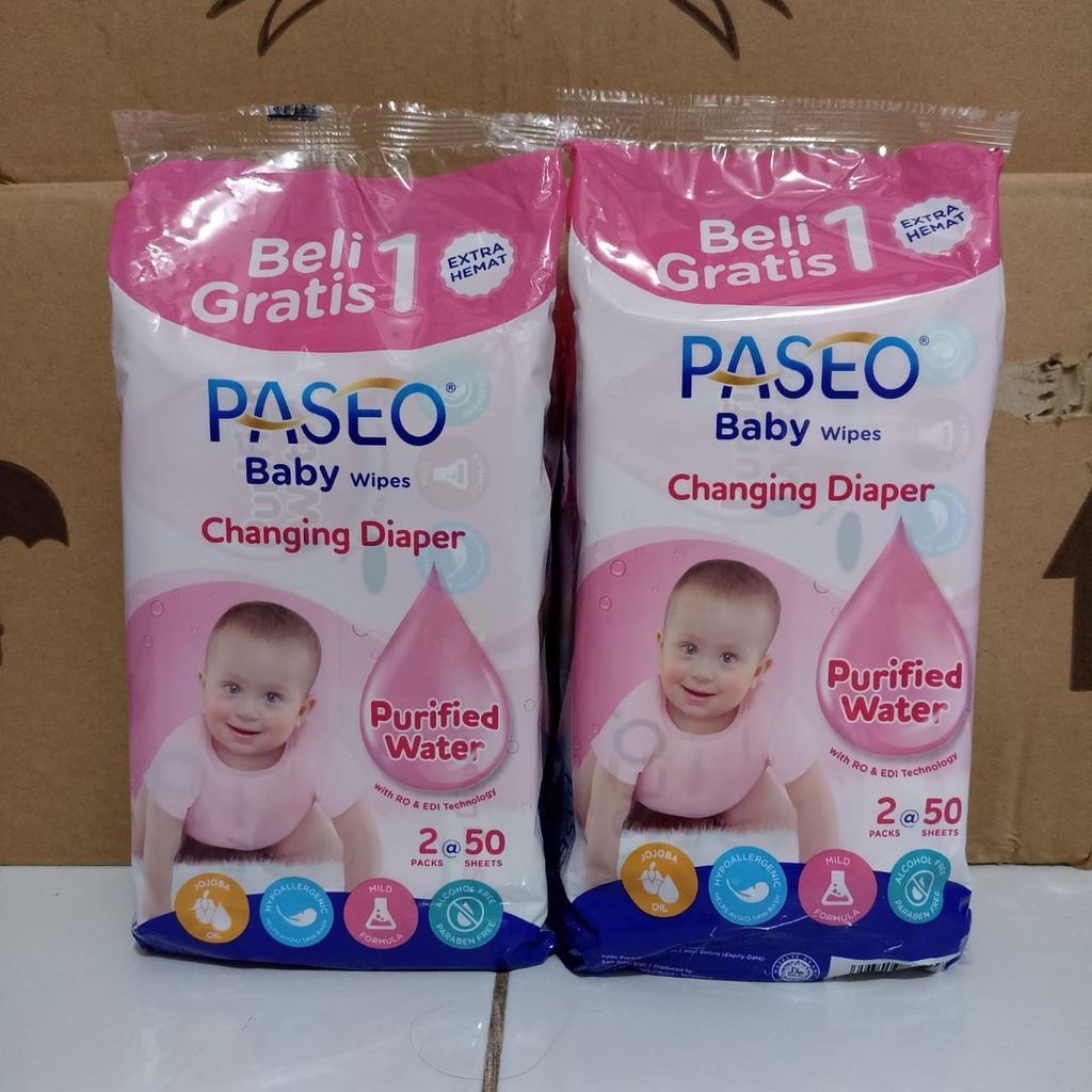 Jual Paseo Baby Wipes Changing Diaper Purified Water with Jojoba Oil ...