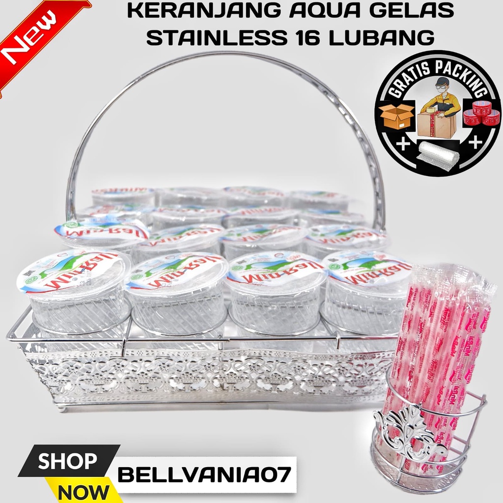 Jual BELLVANIA TEMPAT AQUA GELAS ISI 16 STAINLES / TEMPAT GELAS PLASTIK ...