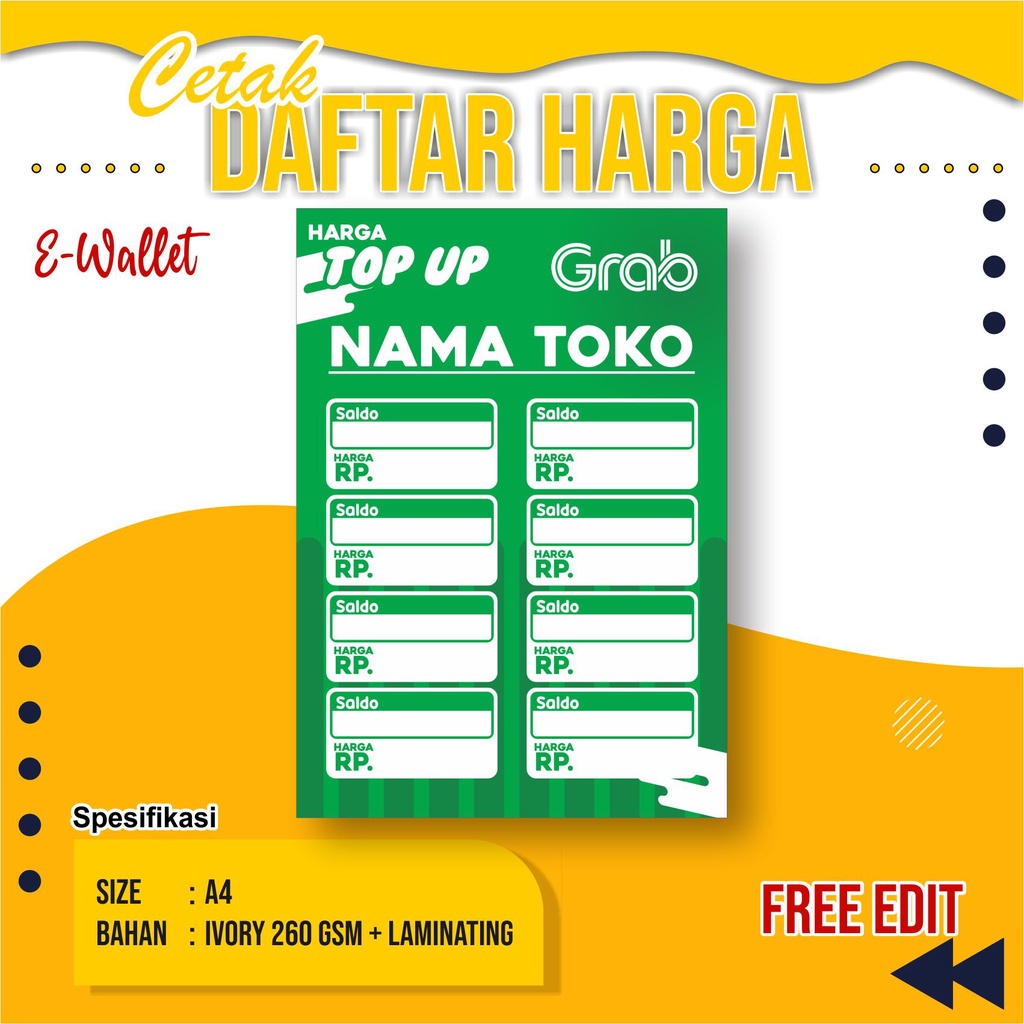Jual Poster Konter Daftar Harga Top UP / poster Top up / Daftar Harga ...