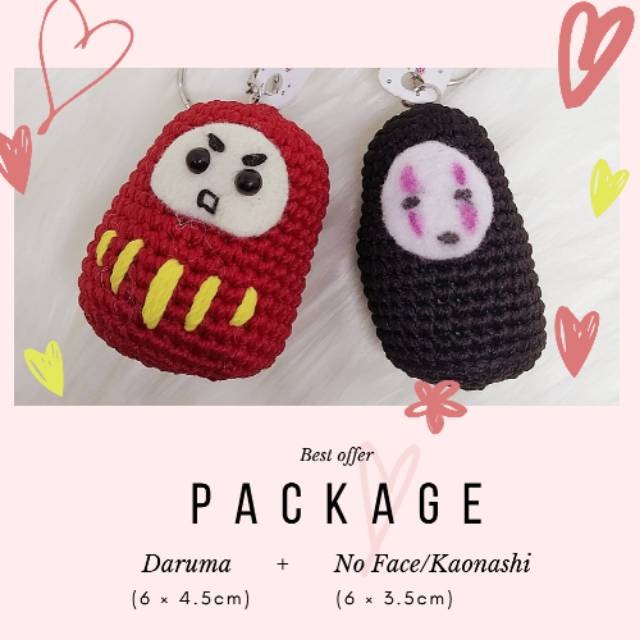 Jual Boneka Rajut Amigurumi Keychain Daruma & No-Face Kaonashi READY ...