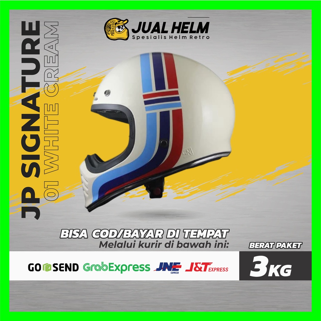 Jual Helm JP Retro Signature SGN 01 White Cream Glossy Fullface ( JPX ...