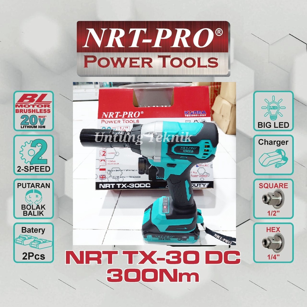Jual NRT PRO TX-30 IMPACT WRENCH CORDLESS 20V ALAT BUKA BAUT BATERAI HD ...