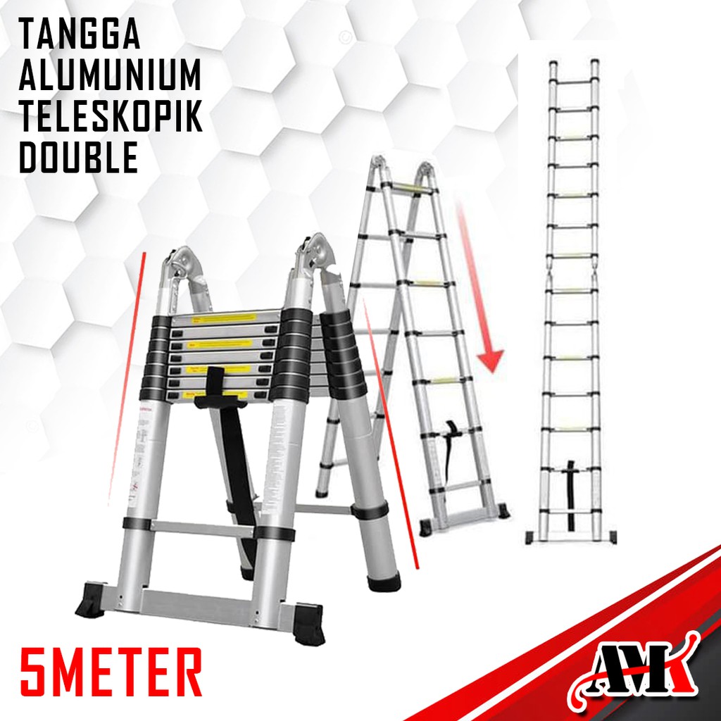 Jual Tangga Teleskopik Double 5 Meter ( 2.5m x 2.5m ) Tangga Alumunium ...