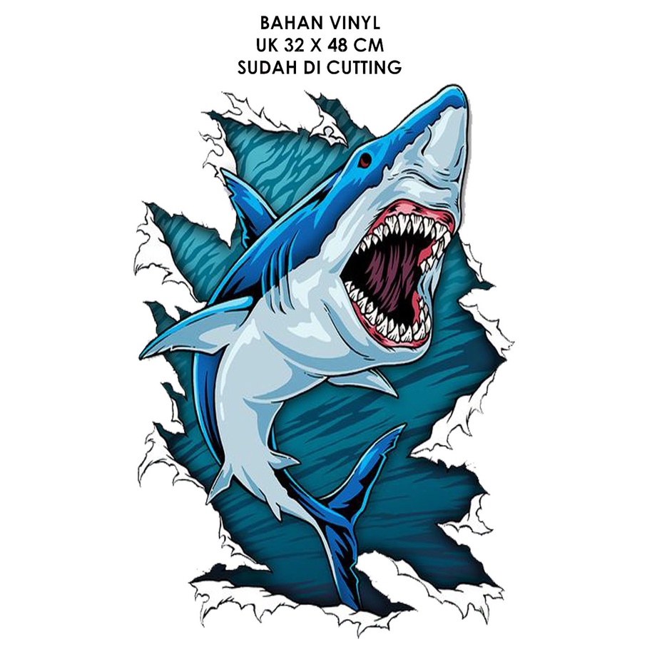 Jual Stiker vinyl sudah di cutting uk 32x48 gambar hiu shark | Shopee ...