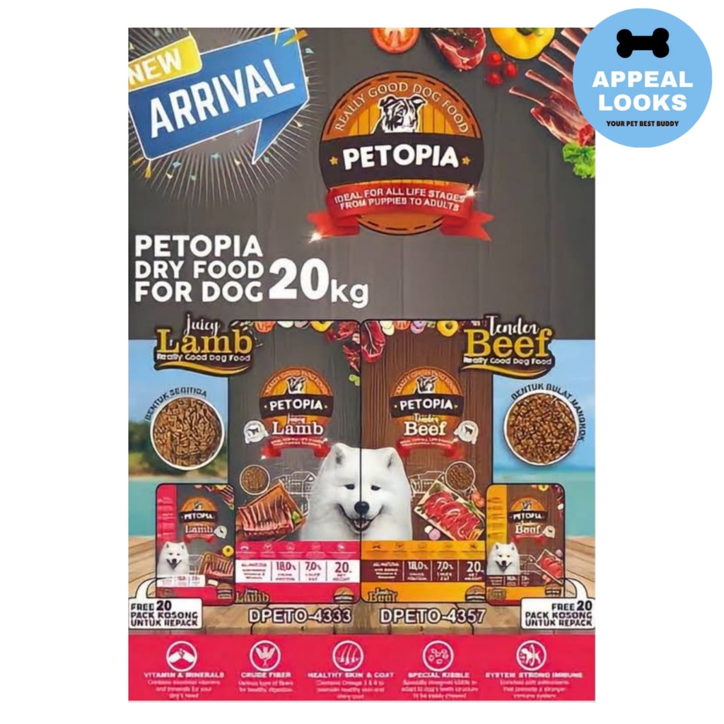 Jual Petopia Dog Food 1kg Makanan Pakan Anjing Dewasa Lamb & Beef / Dog ...