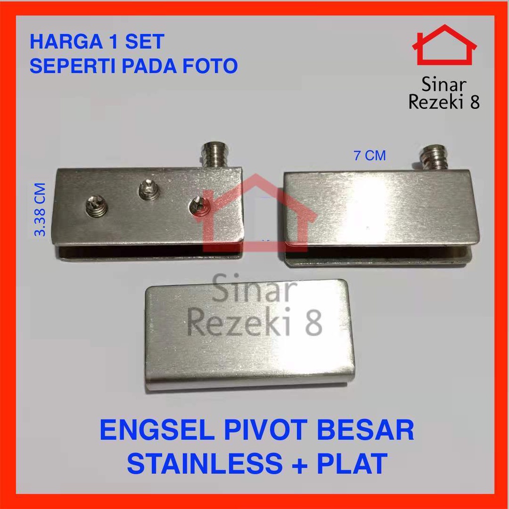 Jual Engsel Kaca Jepit BESAR + Plat / Stainless Pivot Lemari Pintu Kaca ...