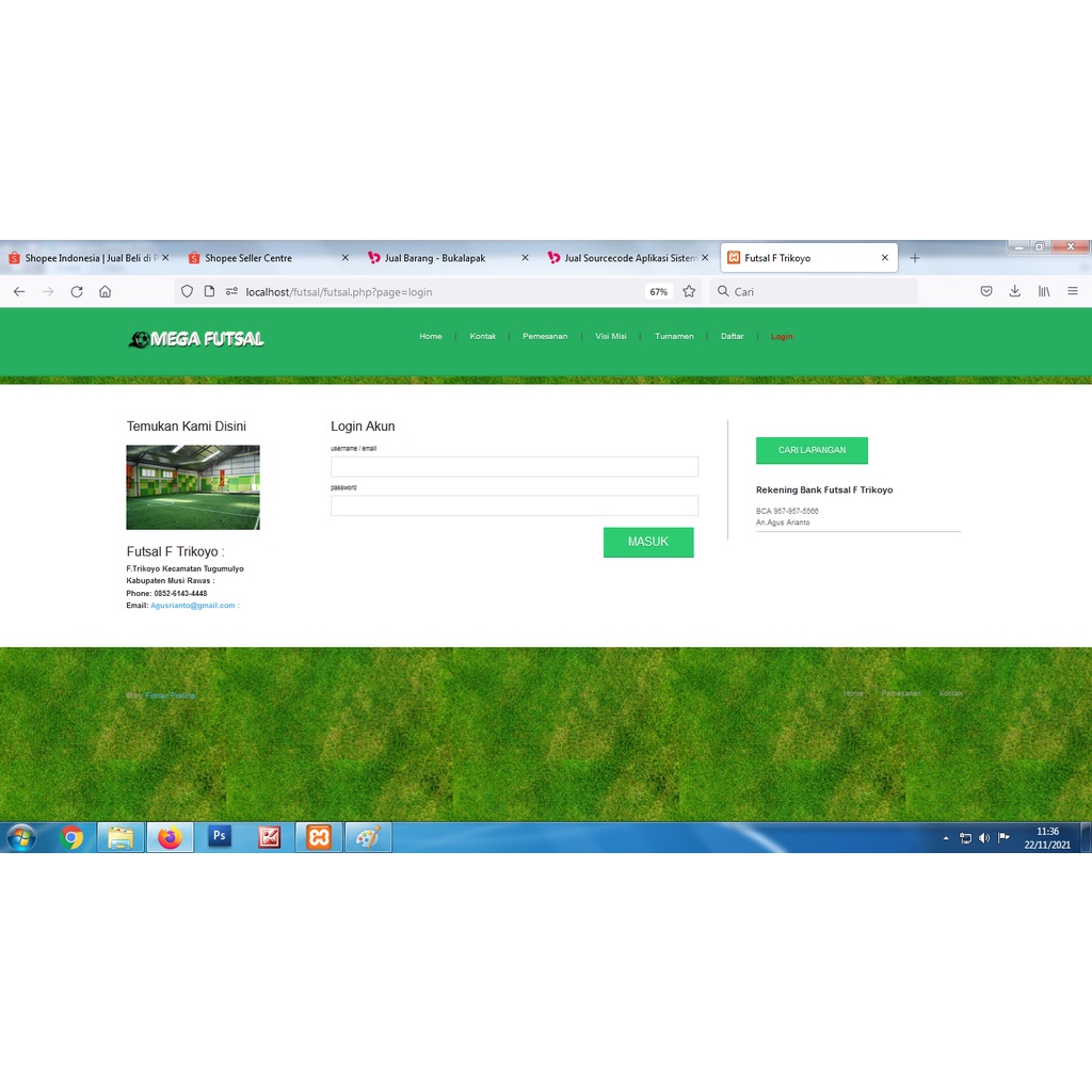 Jual Sourcecode Aplikasi Sistem Pemesanan Lapangan Futsal Berbasis Web Indonesia|Shopee Indonesia