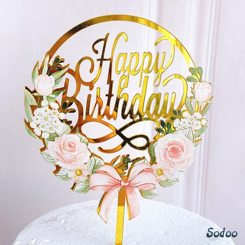 Jual Cake Topper Akrilik Happy Birthday Topper Bunga Dekorasi Kue Ulang ...