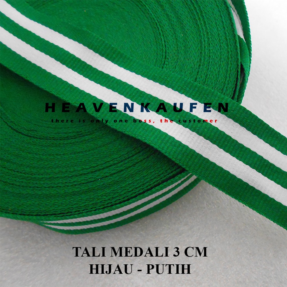 Jual Tali Medali Lebar 3 cm Warna Hijau Strip Putih Meteran | Shopee ...