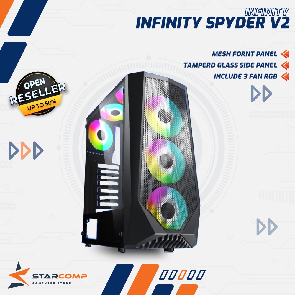 Jual INFINITY SPYDER V2 + 3 Fan Rainbow Gaming Case PC Casing ATX ...