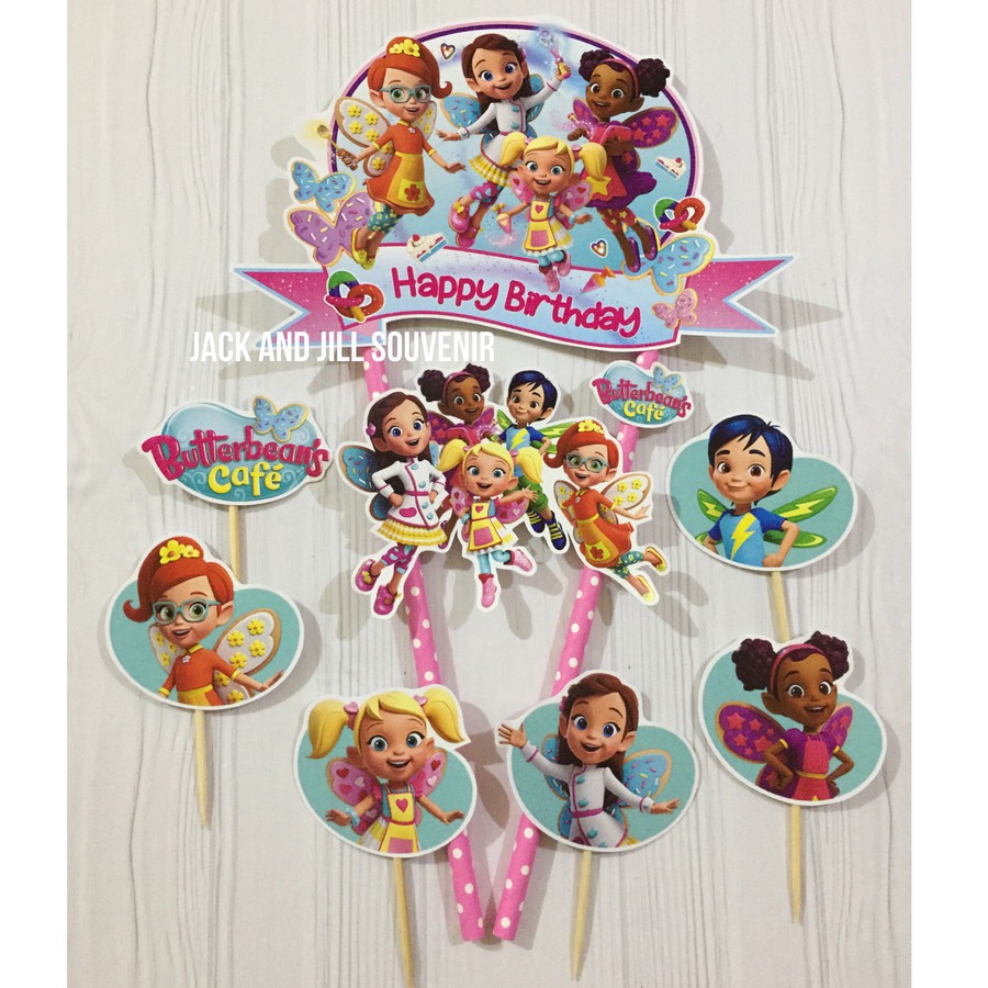 Jual cake topper butterbean cafe - banner topper cake - tusukan kue ...