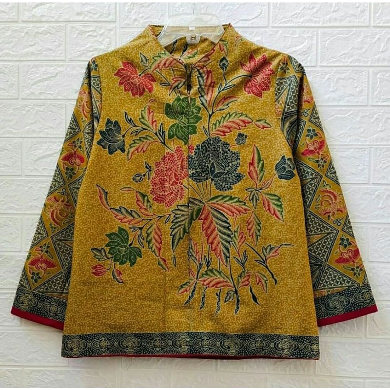 Jual blus batik wanita kantor lengan panjang motif batik encim lasem ...