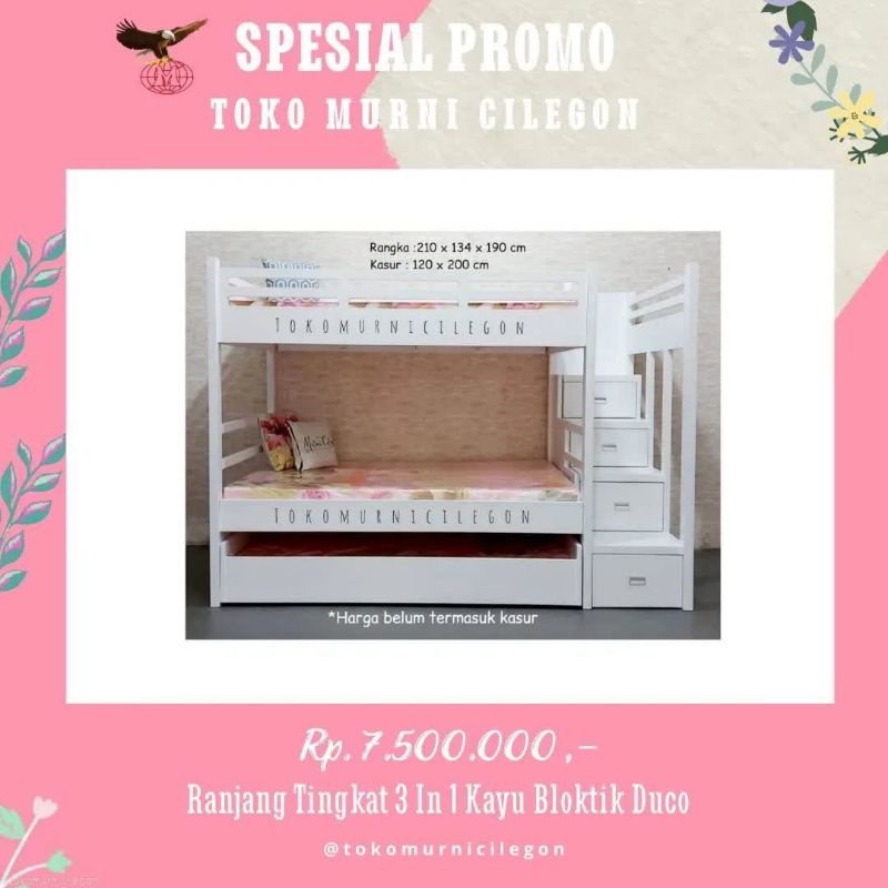 Jual Ranjang Tingkat 3in1 Kayu Bloktik Duco (free ongkir cilegon serang ...