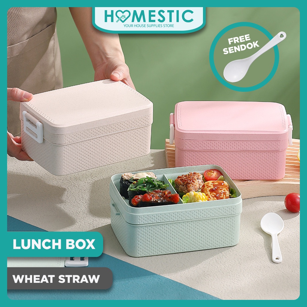 Jual lunch box kotak makan 3 Warna PP Jerami Gandum tempat bekal makan 1000ML GRATIS SENDOK BPA ...