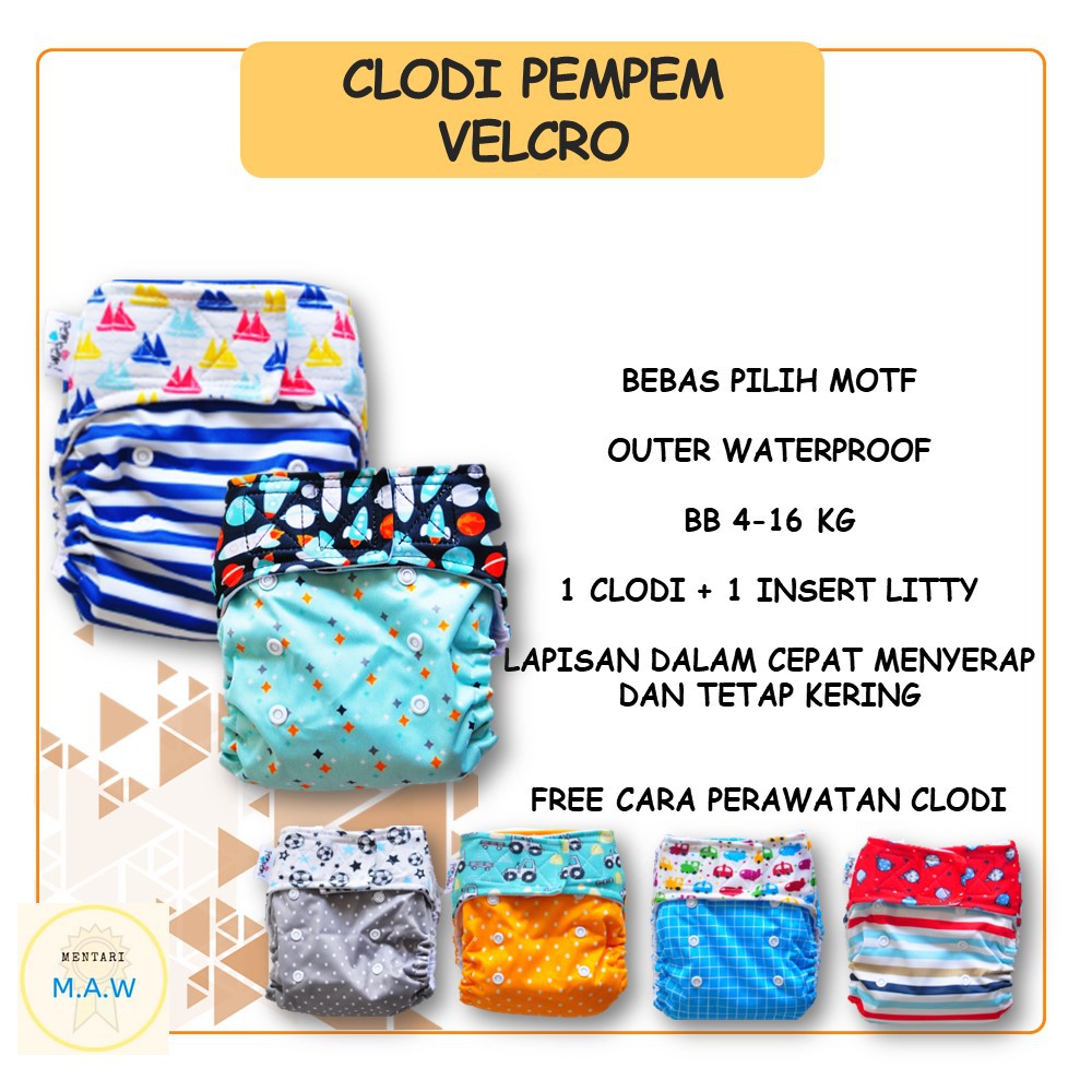 Jual ORIGINAL Clodi Pempem Velcro/ Clody Pempes Cuci Ulang/ Popok Kain ...