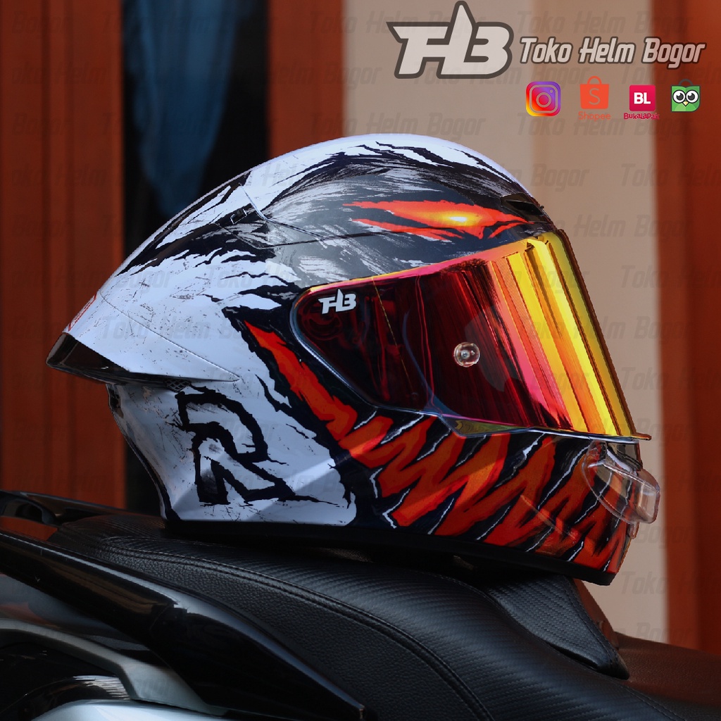 Jual KYT TT Course Venom White repaint visor REDGOLD spoiler 3D SMOKE ...
