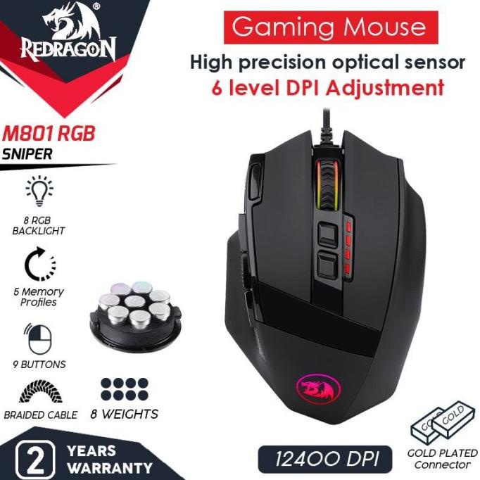 Jual REDRAGON M801 GAMING MOUSE RGB SNIPER SDG64655E | Shopee Indonesia