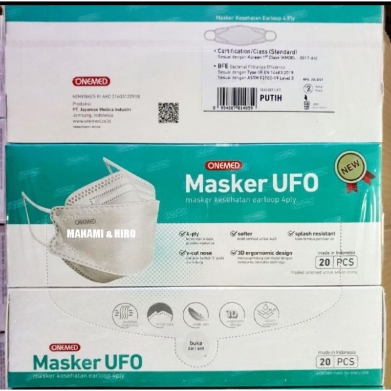 Jual MASKER KARET UFO PUTIH 3D ONEMED 4PLY BOX ISI 20PCS | Shopee Indonesia
