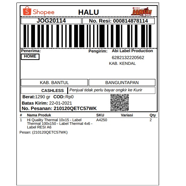 Jual Label Resi 3x4 inch / 78 x 100 / Label Thermal 78 x 100 / Label ...