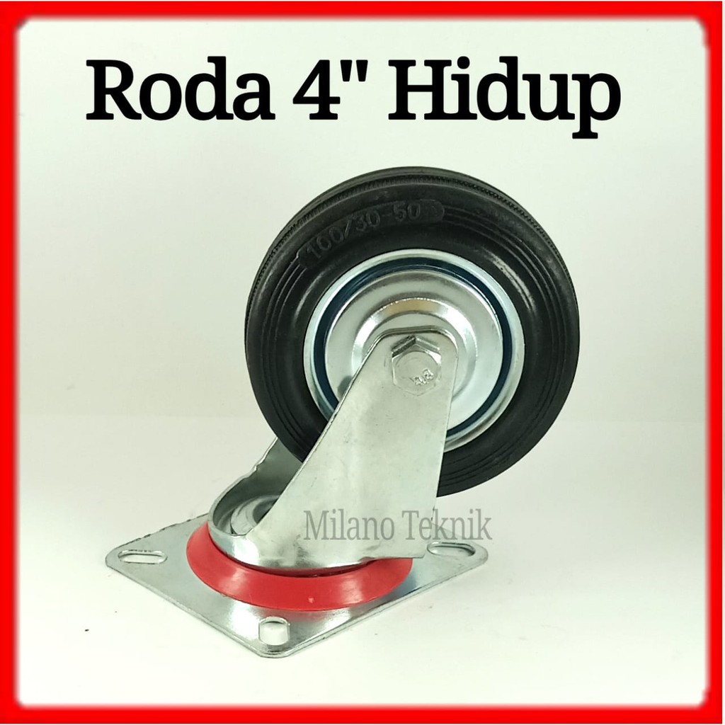 Roda Troli 4" Hidup Roda Karet 4 inch Roda Etalase Roda Gerobak ...