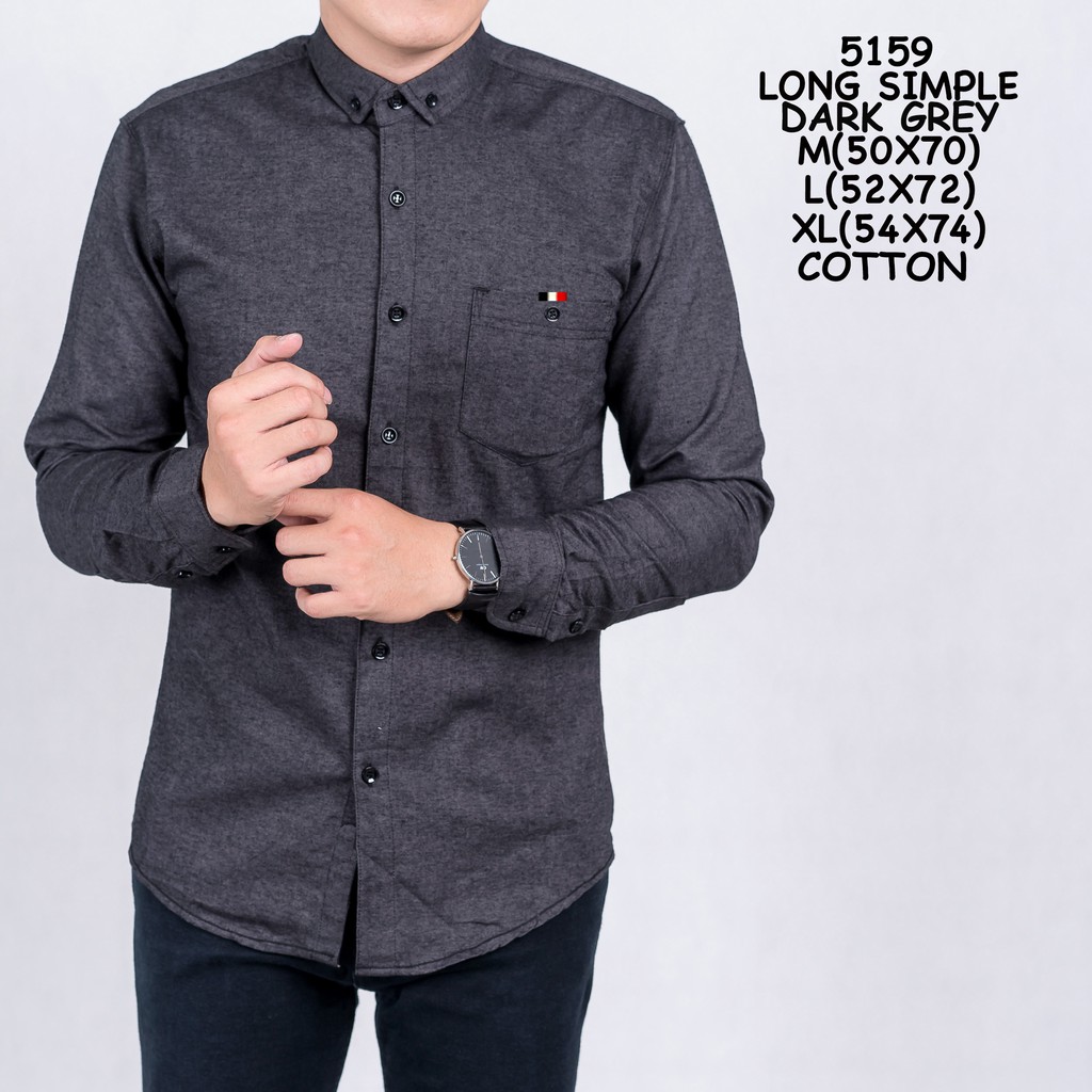 5159 Kemeja Pria Lengan Panjang Dark Grey Simple Abu-abu Polos | Shopee ...
