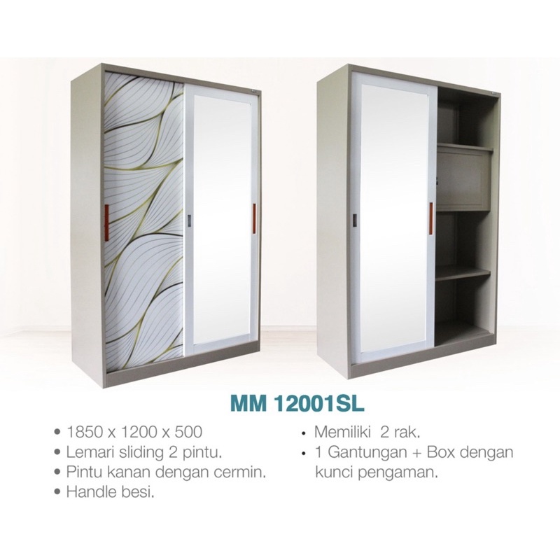 Jual Lemari Baju Besi Sliding MM-12001SL - Lemari Pakaian Besi Sliding - - Lebar 120 cm (JUMBO ...