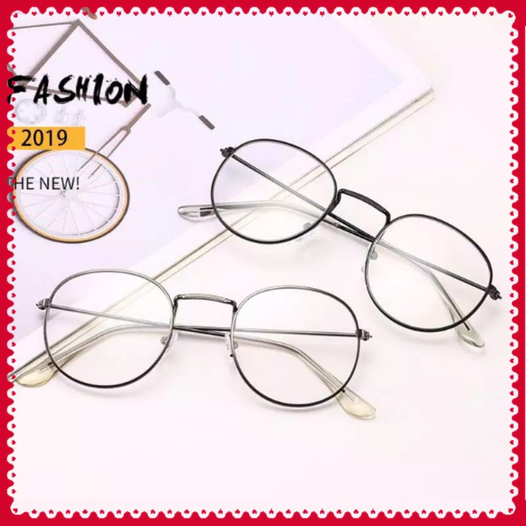 Jual Kacamata Pria Wanita Bulat Bingkai Lensa Transparan Bingkai Logam ...