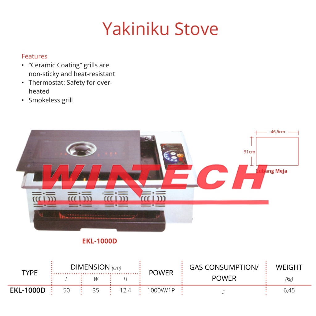 Jual GETRA EKL-1000D YAKINIKU STOVE ELECTRIC GRILLER SISTEM TANAM ...