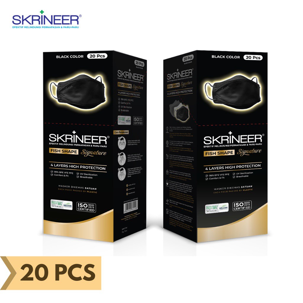 Jual Skrineer Masker Fish Shape 4 ply Earloop Black isi 20 pcs ...
