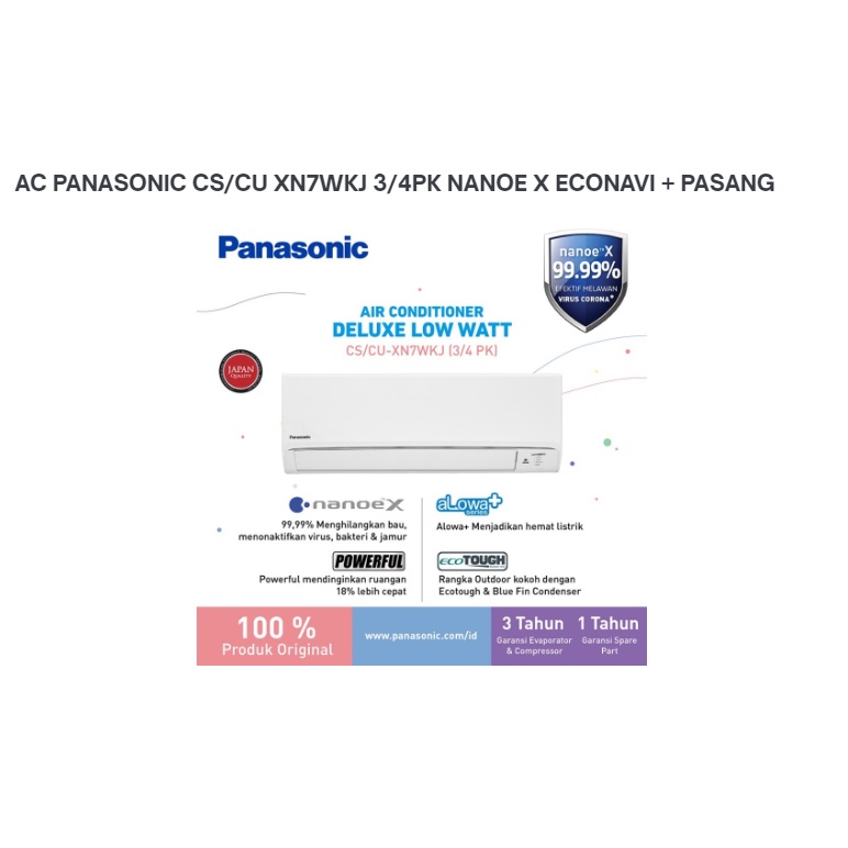 Jual AC PANASONIC CS/CU XN7WKJ 3/4PK NANOE X ECONAVI + PASANG | Shopee Indonesia