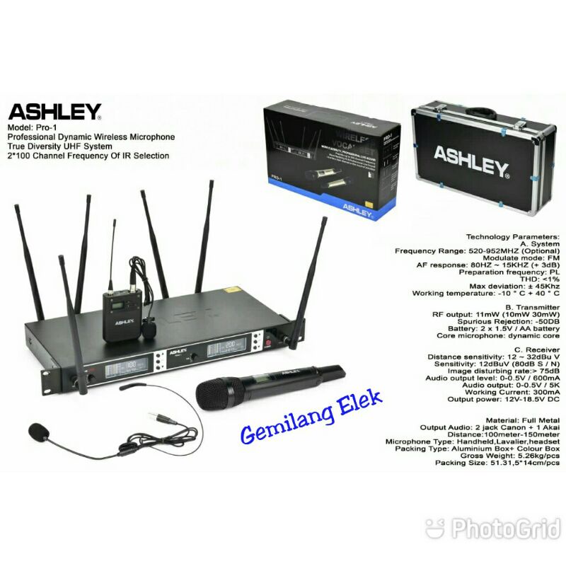 Jual Mic Wireless ASHLEY PRO 1 ( Pegang+Headset+Clip on) | Shopee Indonesia