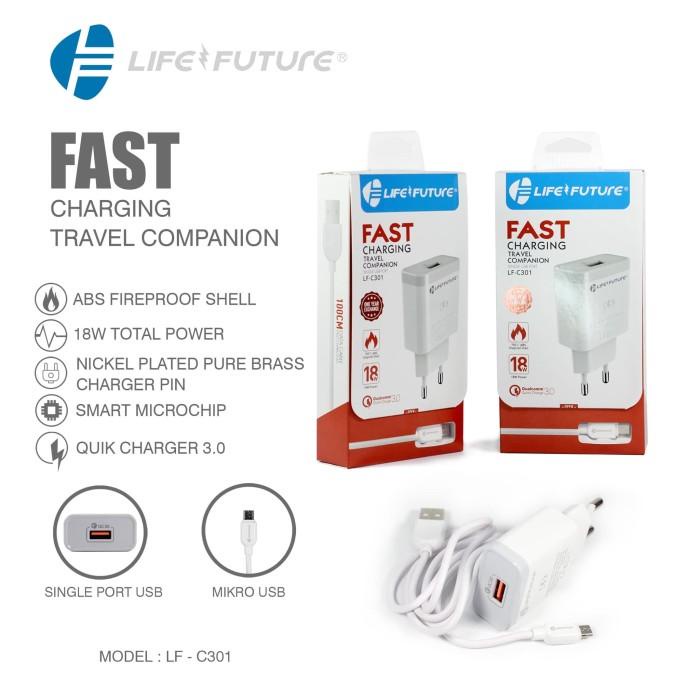 Jual Cas | Life Future Charger Fast Charging Quick Charge 3.0 + Micro Usb - C301 | Shopee Indonesia