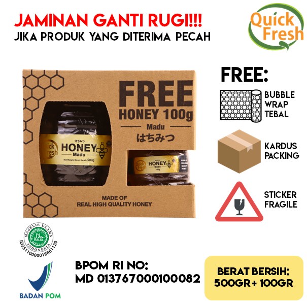 Jual [PAKET BUNDLING] Quick Fresh Honey / Madu Asli 500GR + 100GR Jar ...
