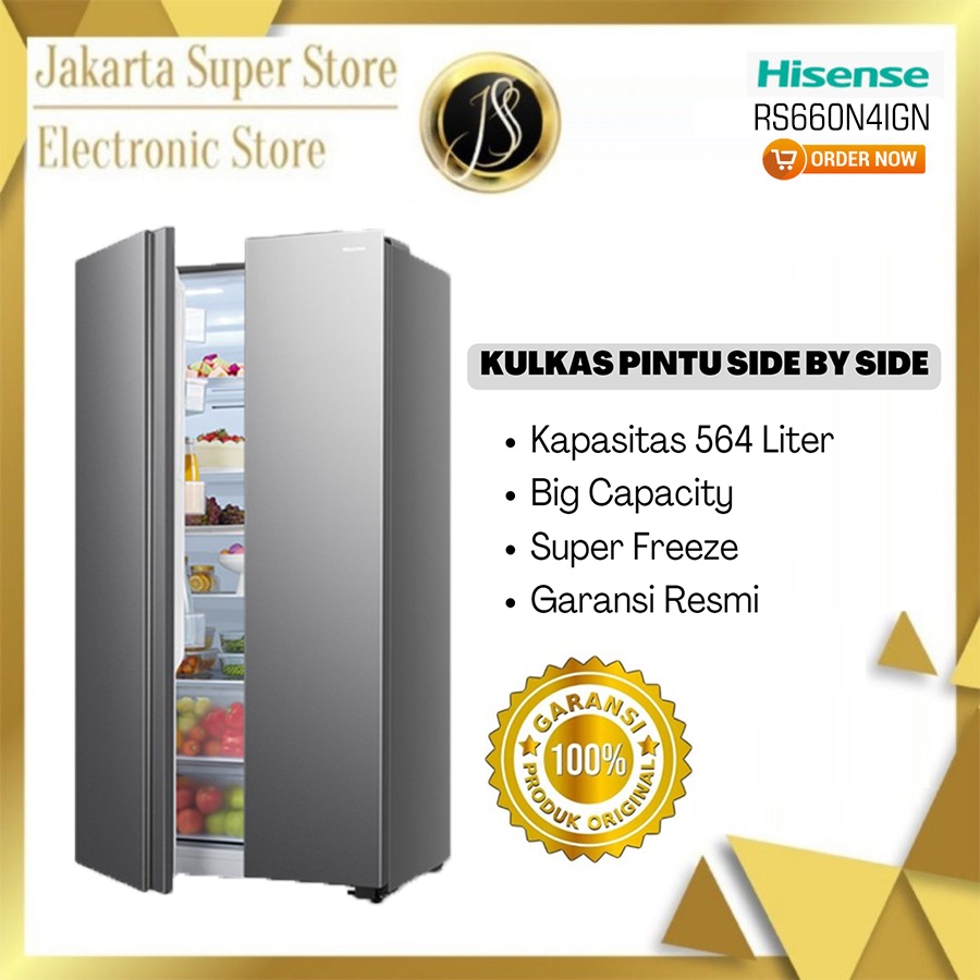 Jual KULKAS HISENSE SIDE BY SIDE RS660N41SN - SILVER | Shopee Indonesia