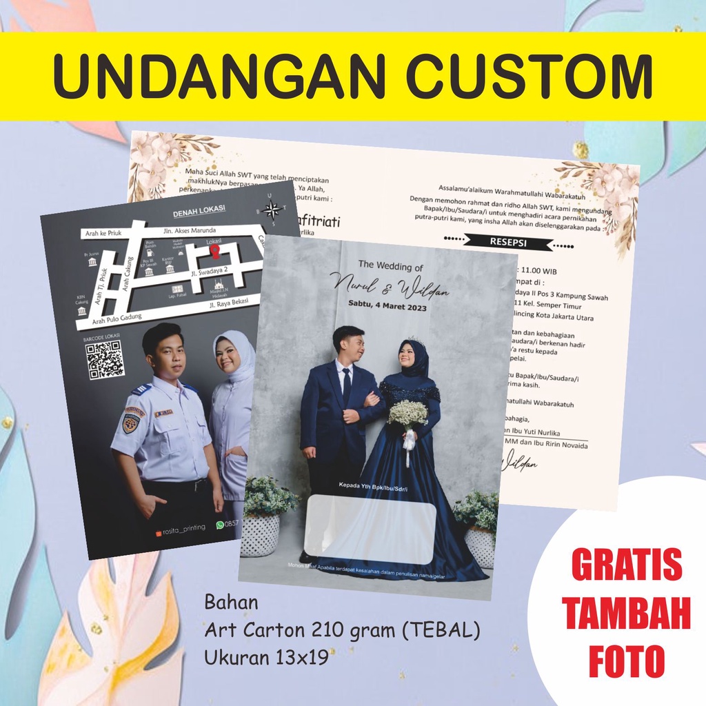 Jual UNDANGAN PERNIKAHAN, DENGAN FOTO, UNIK, ELEGAN, WEDDING INVITATION, CUSTOM(ART CARTON 210 ...