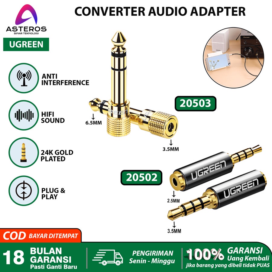 Jual UGREEN Kabel Audio Jack 3.5mm to 6.35mm / 6.5mm & 2.5mm Male / Female Audio Adapter ...