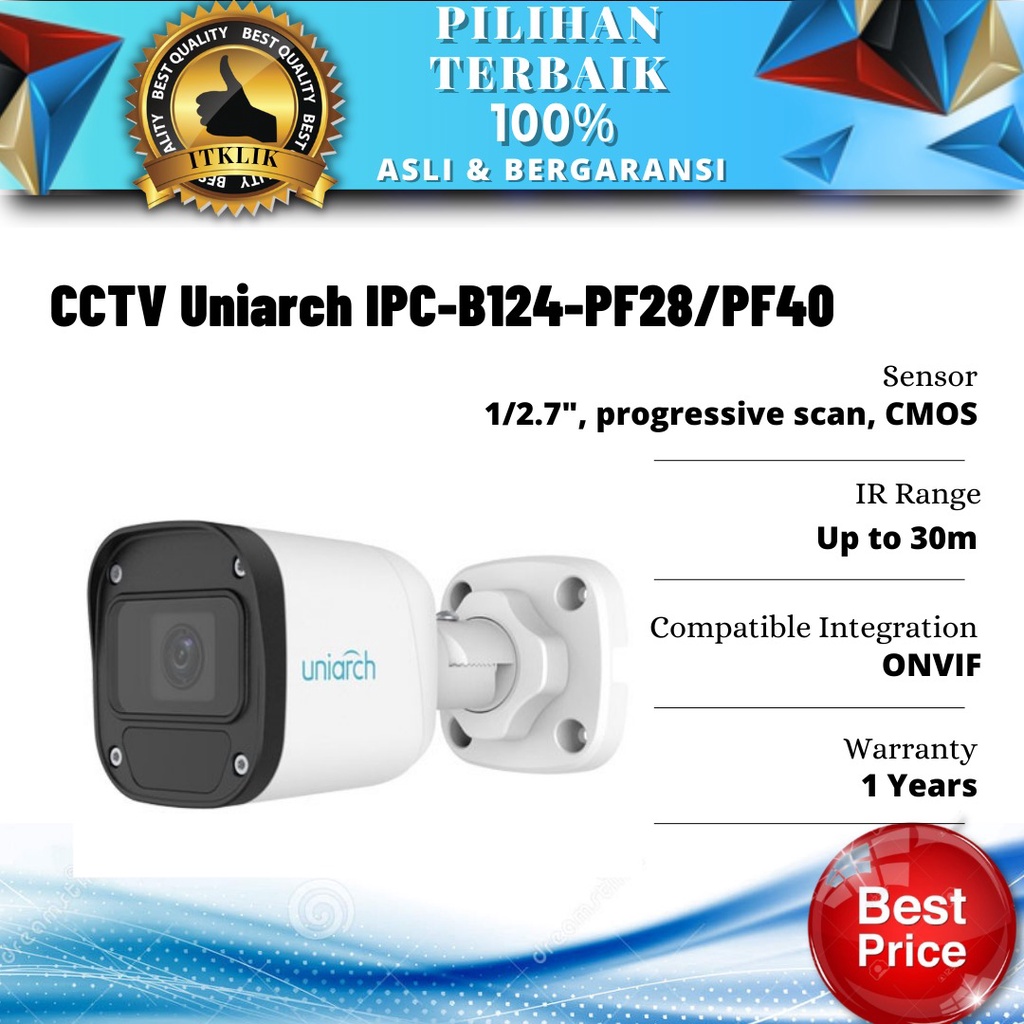 Jual UNIARCH CCTV IPCam Outdoor 2MP / IPC-B124-PF28(40) | Shopee Indonesia