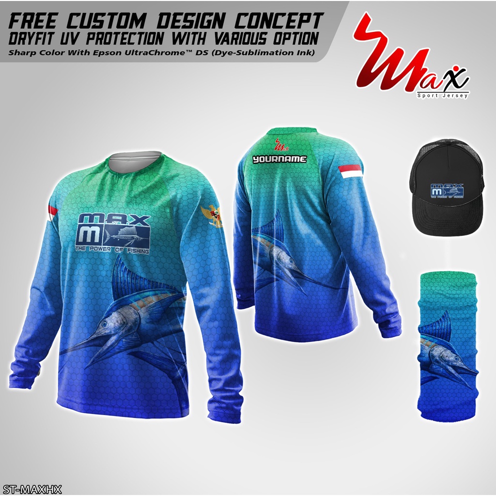 Jual Max Jersey Mancing Custom Dryfit Anti UV High Quality ST-MAXHX | Shopee Indonesia