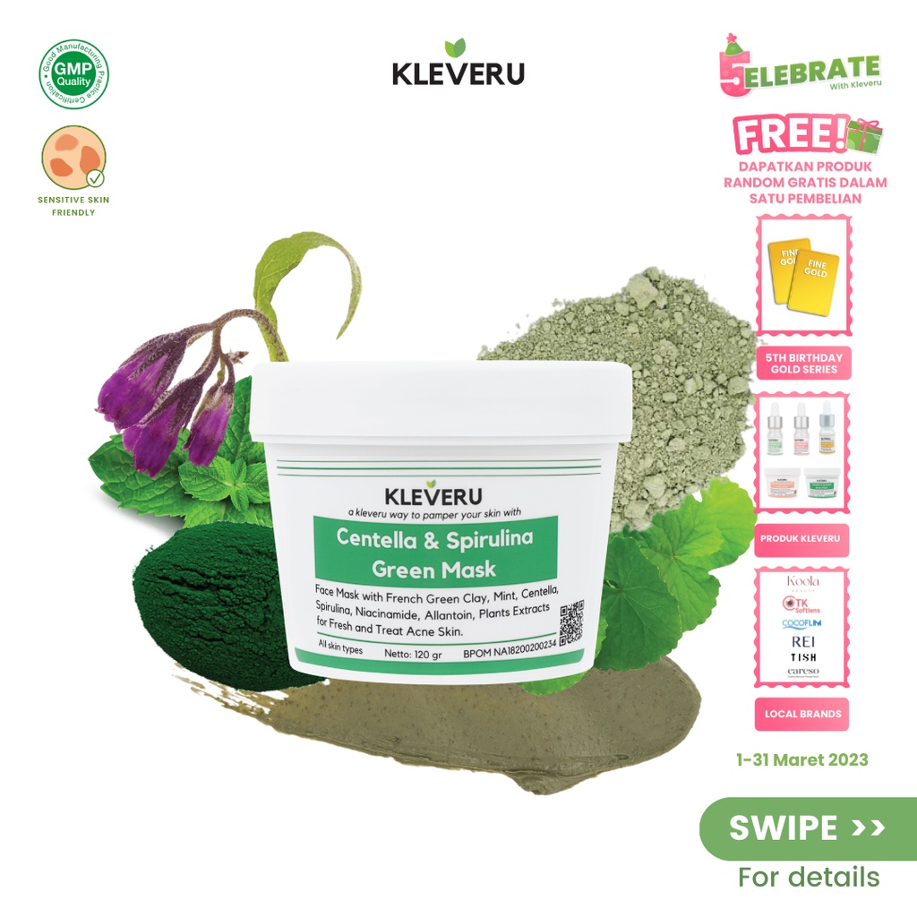 Jual KLEVERU Centella and Spirulina Green Mask | Shopee Indonesia